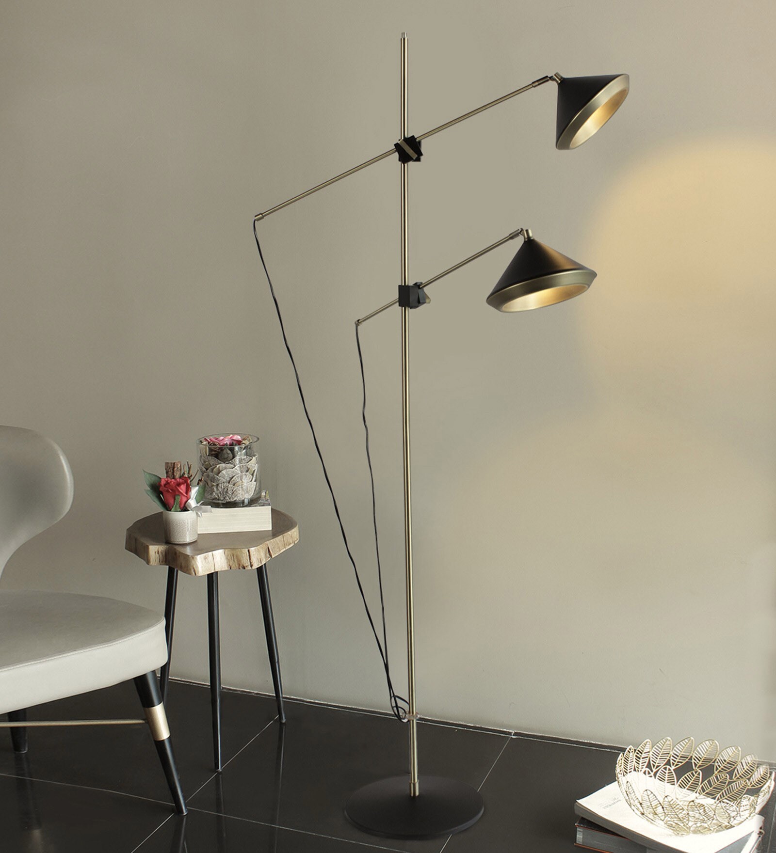 Buy Gold Metal Shade Floor Lamp with Chrome Base by Jainsons Emporio at ...