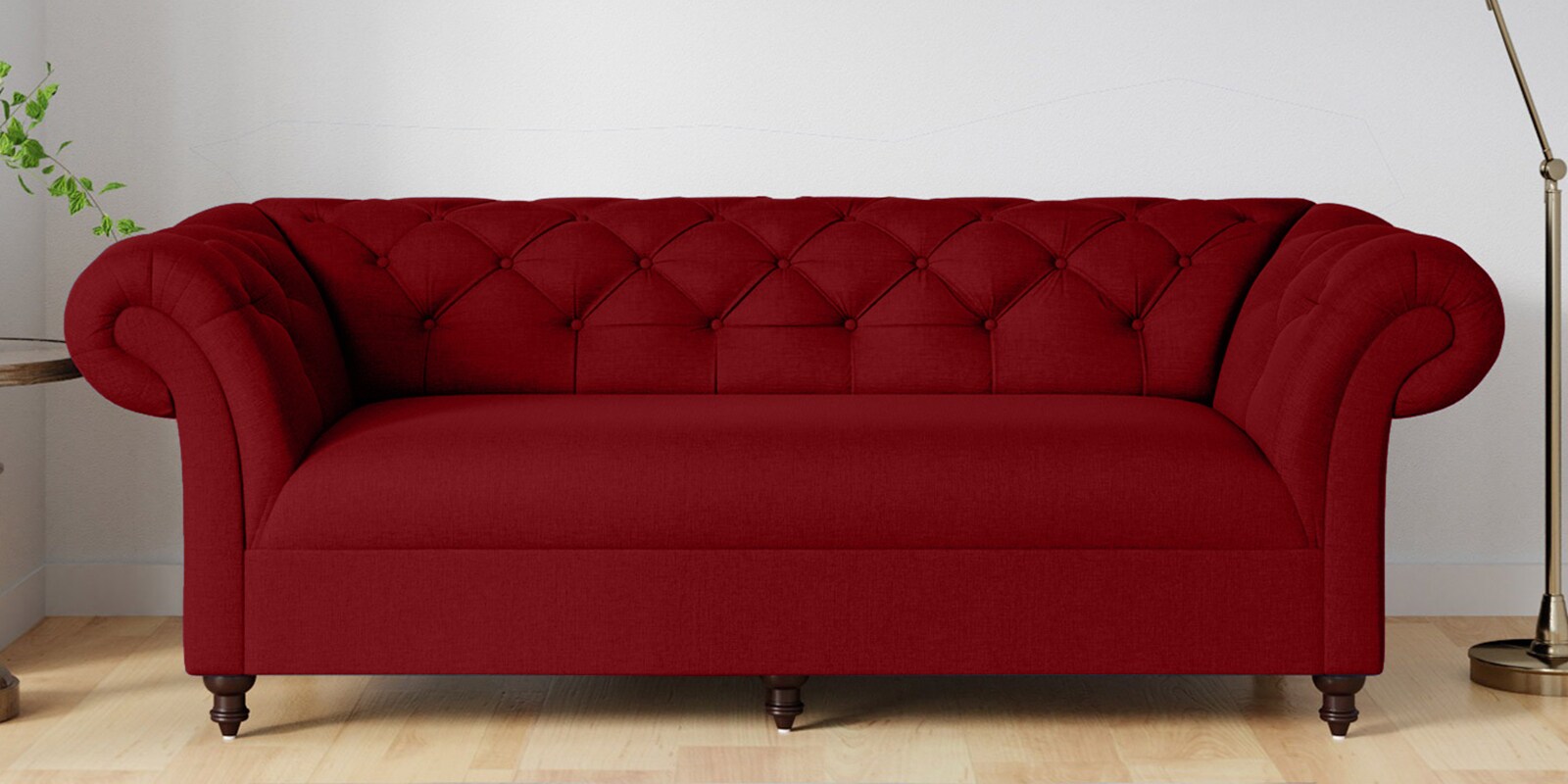 Buy Allanton Velvet 3 Seater Sofa In Garnet Red Colour at 8% OFF by ...