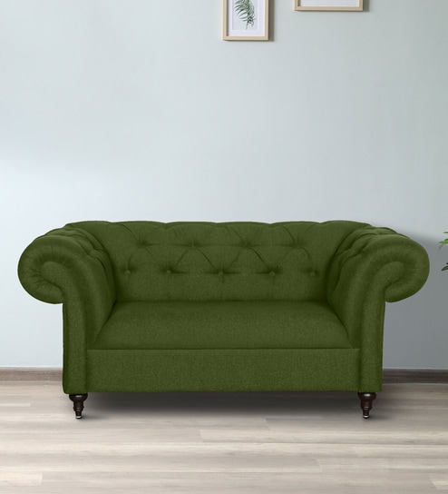 Buy Allanton Velvet 2 Seater Sofa In Olive Green Colour at 3% OFF by ...