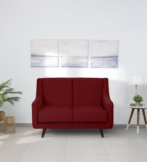 Buy Alpine Fabric 3 Seater Sofa In Red Colour Online - Mid-Century ...