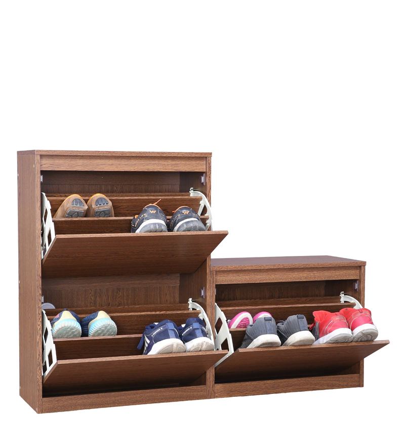 Buy Alder 3 Tier Tilt Out Shoe Rack in Walnut Finish Online - Tilt Out ...