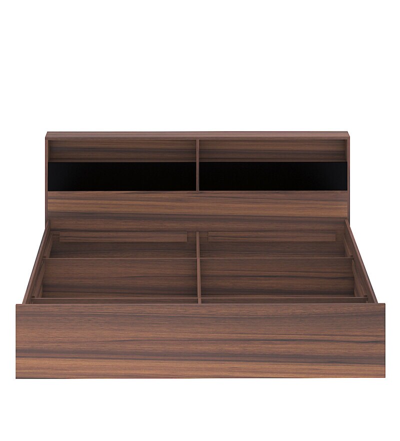 Buy Alex Plus Queen Size Bed with Box Storage in Walnut Colour by ...