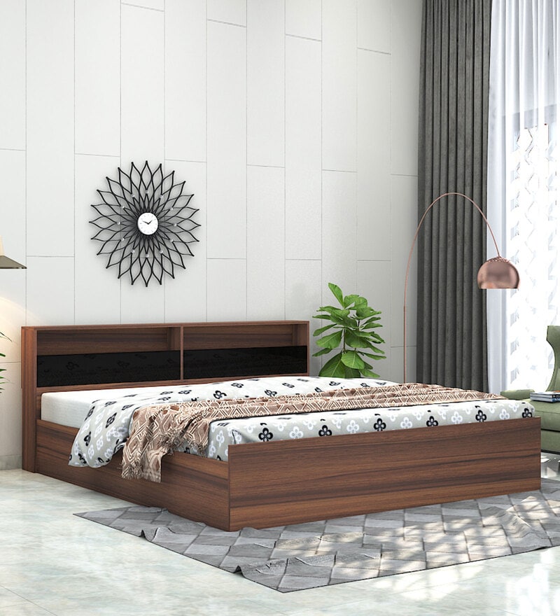 Buy Alex Plus Queen Size Bed with Box Storage in Walnut Colour by ...