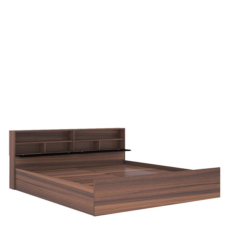 Buy Alex Plus Queen Size Bed with Box Storage in Walnut Colour by ...