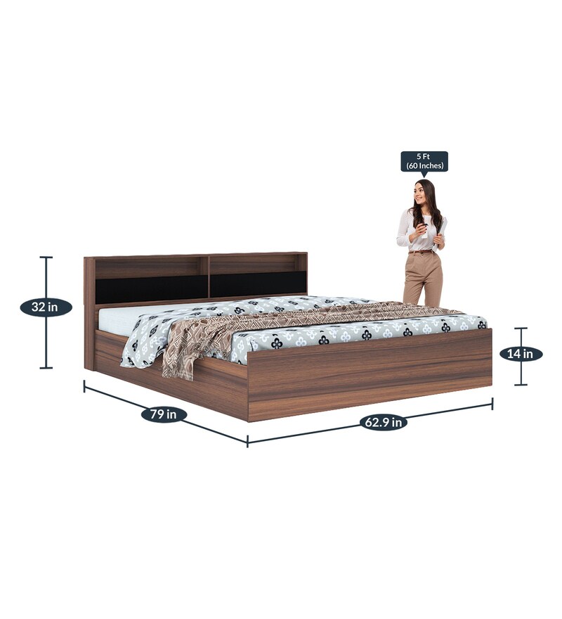 Buy Alex Plus Queen Size Bed with Box Storage in Walnut Colour by ...