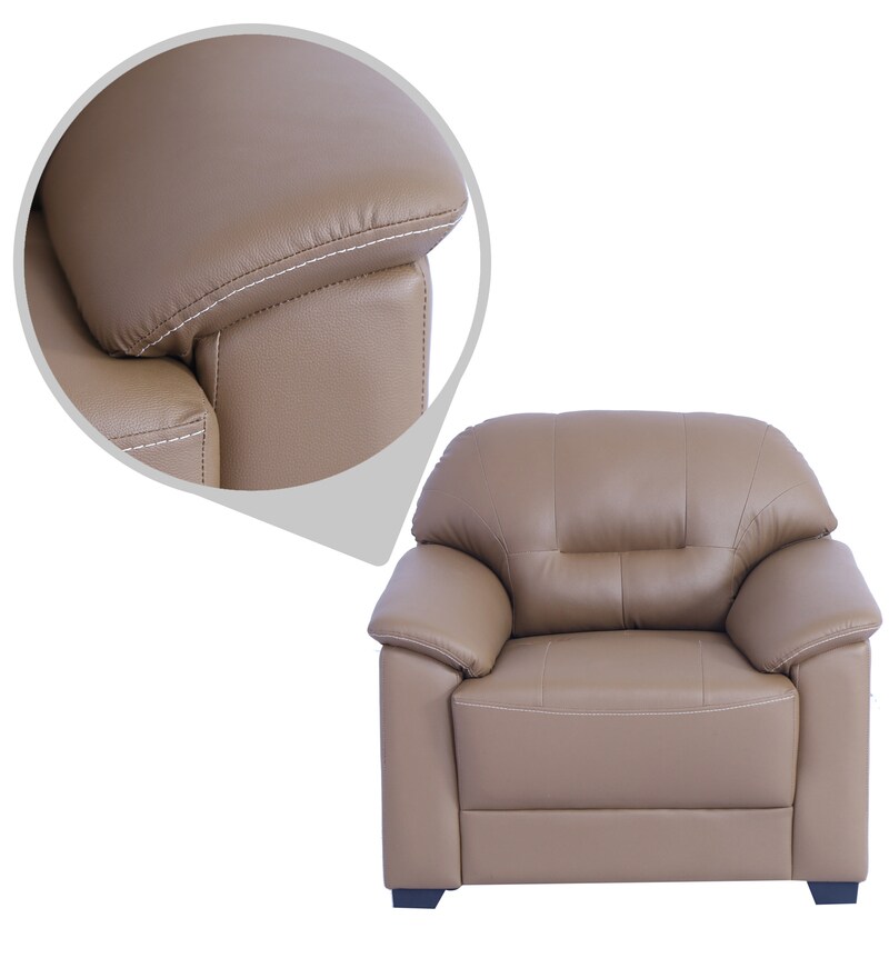 Buy Croma Leatherette 1 Seater Sofa in Tan Brown Colour by Muebles Casa ...