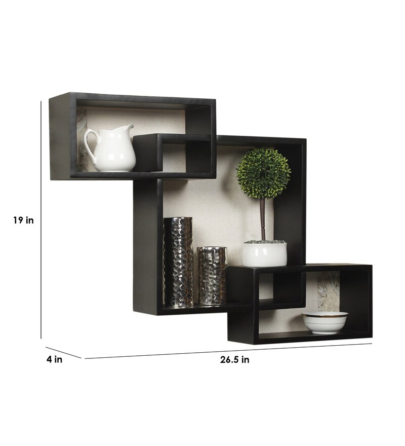 Buy Set of 3 Engineered Wood Mozaic Wall Shelf in Black Colour by Home ...