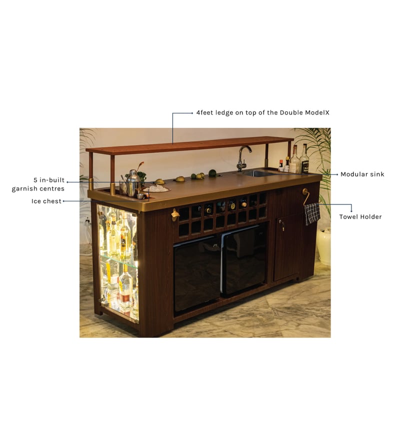 Buy All-In-One Metal Bar Cabinet in Natural & Matt Gold Finish With 60L Godrej Cube Fridge ...