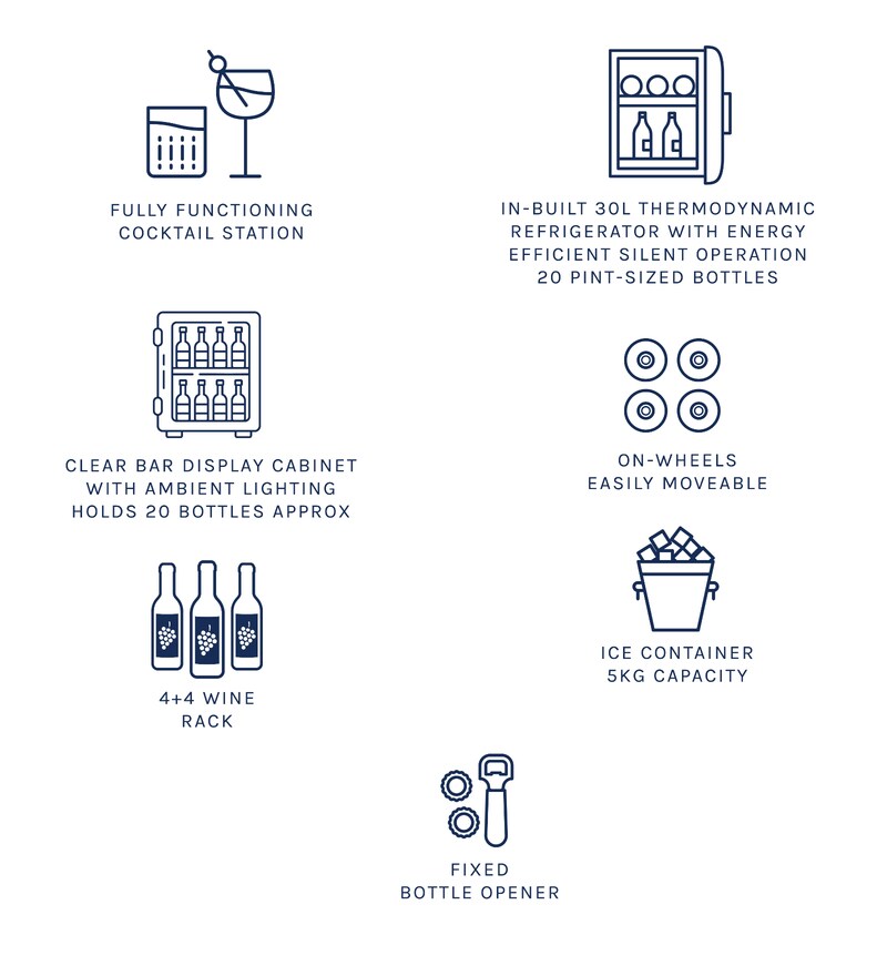 Buy All-In-One Metal Bar Cabinet in Matt Black & Matt Gold Finish With Built-In 30L Godrej Qube ...