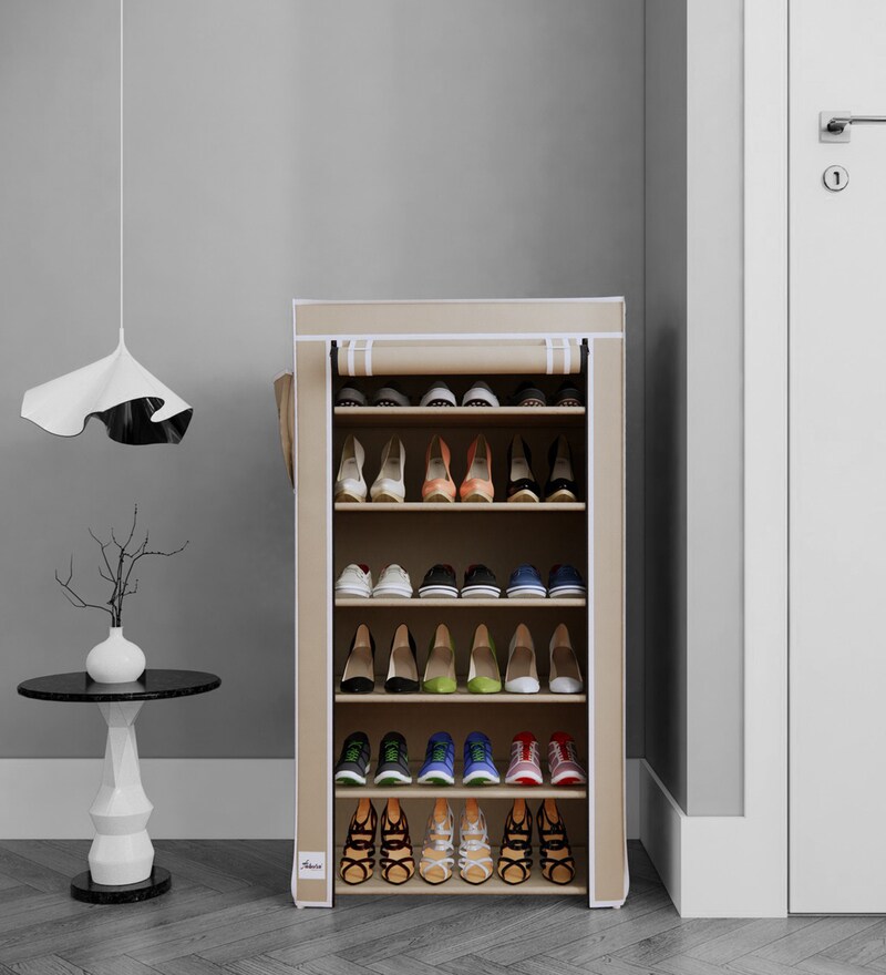 Buy Alpine Fabric Open Shoe Rack in Beige Finish Online - Open Shoe ...