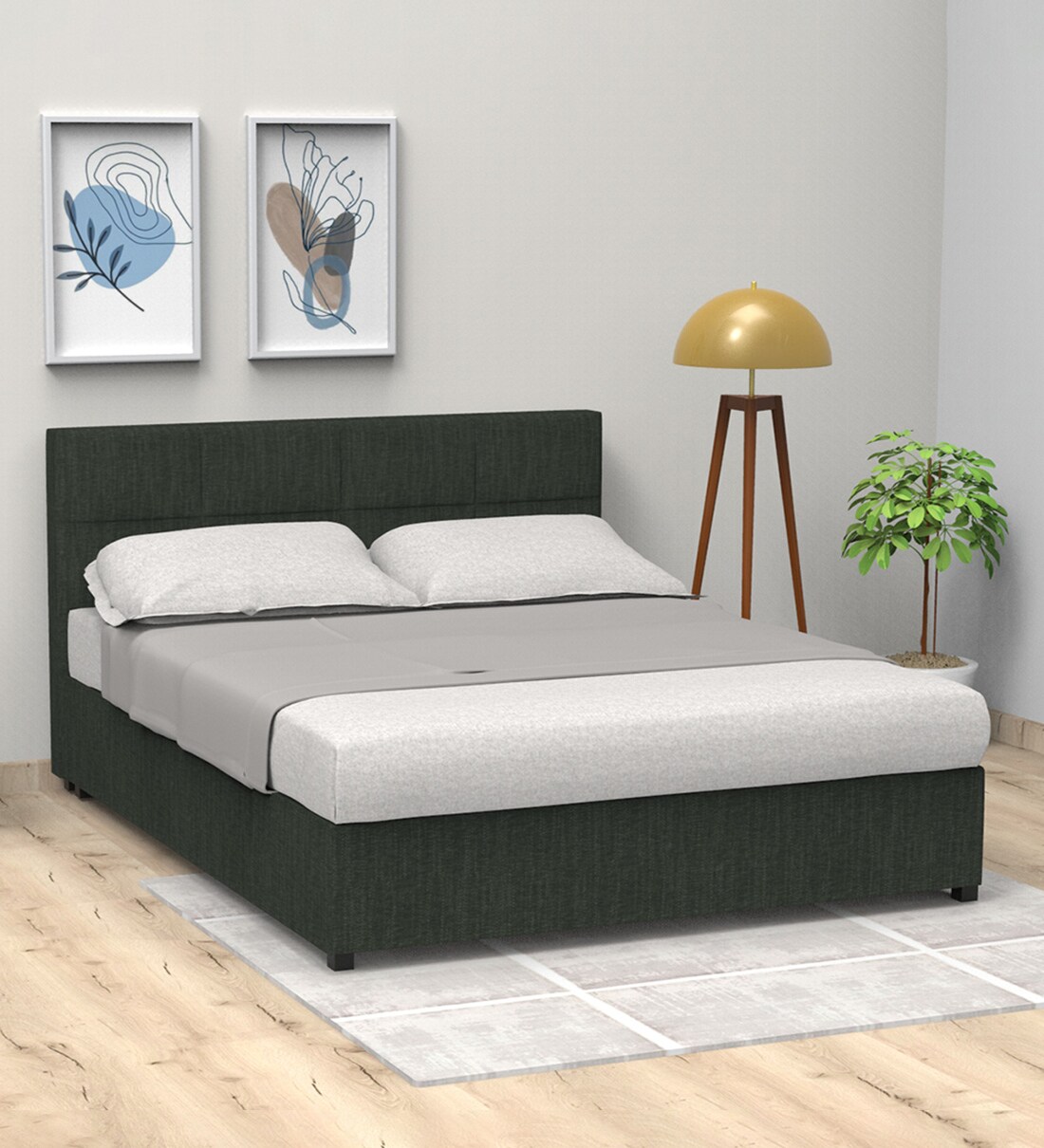 Buy Amanda Fabric Queen Size Bed in Charcoal & Grey Colour at 100% OFF ...