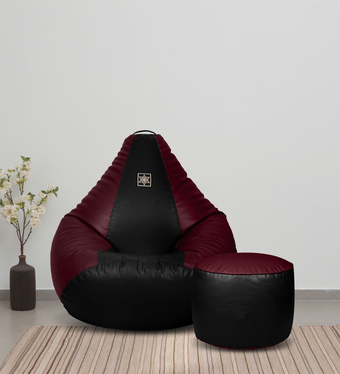 Buy Amazing XXXL Leatherette Bean Bag with Beans in Black & Maroon Colour with Pouffe at 14% OFF ...