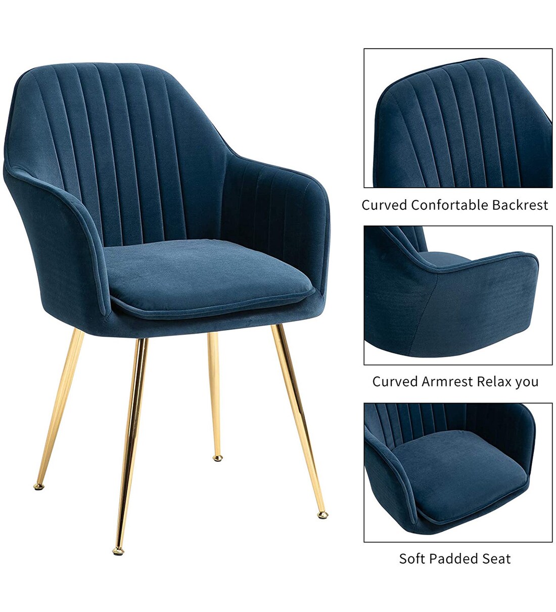 Buy Ambar Velvet Dining Chair in Dark Blue Colour By Finch Fox Online ...