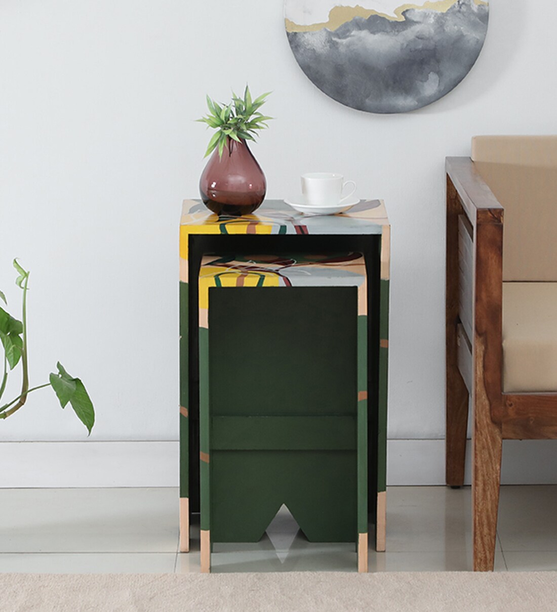 Buy Ambroise Hand-Painted Nesting Table in Multi-Colour (Set of 2) at 8 ...