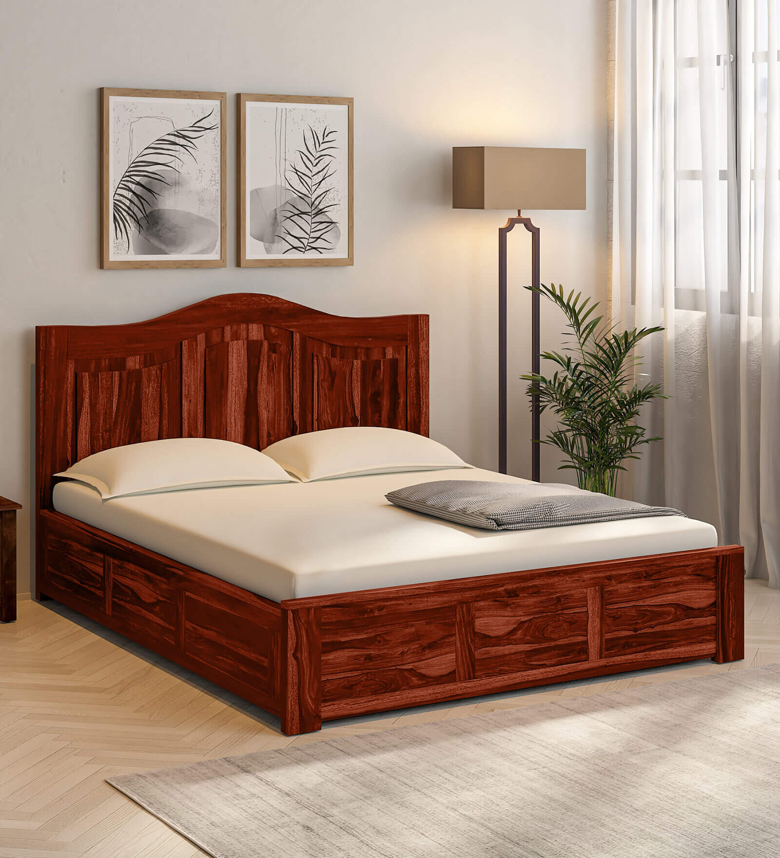 Buy Amalfi Sheesham Wood Queen Size Bed In Scratch Resistant Honey Oak ...