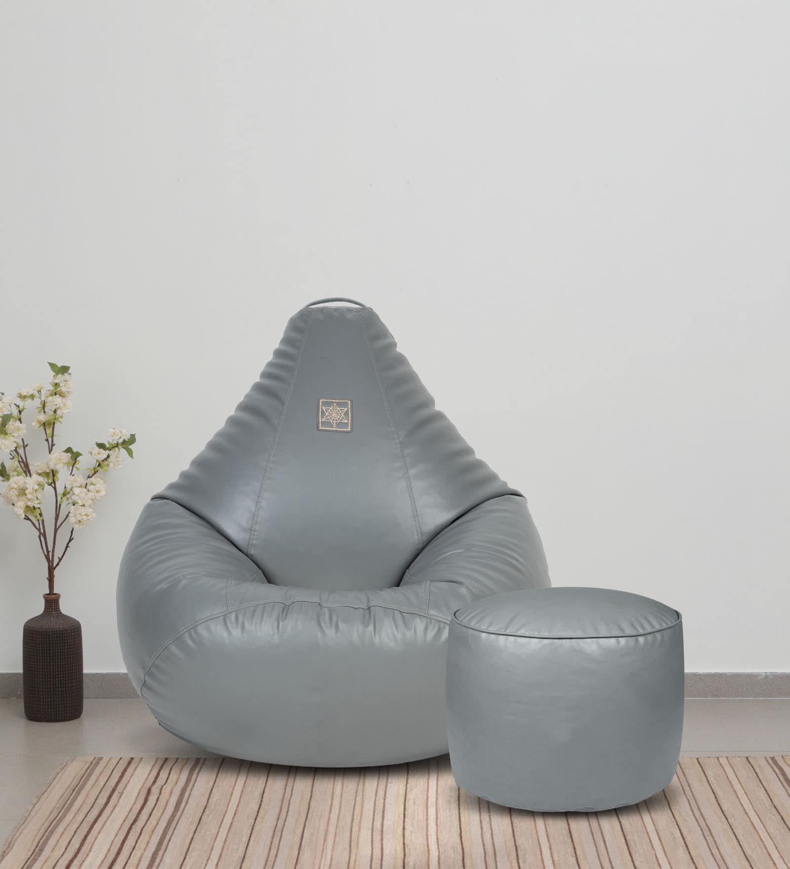 Buy Amazing XL Leatherette Bean Bag with Beans in Grey Colour with Pouffe at 4% OFF by VPlanet ...