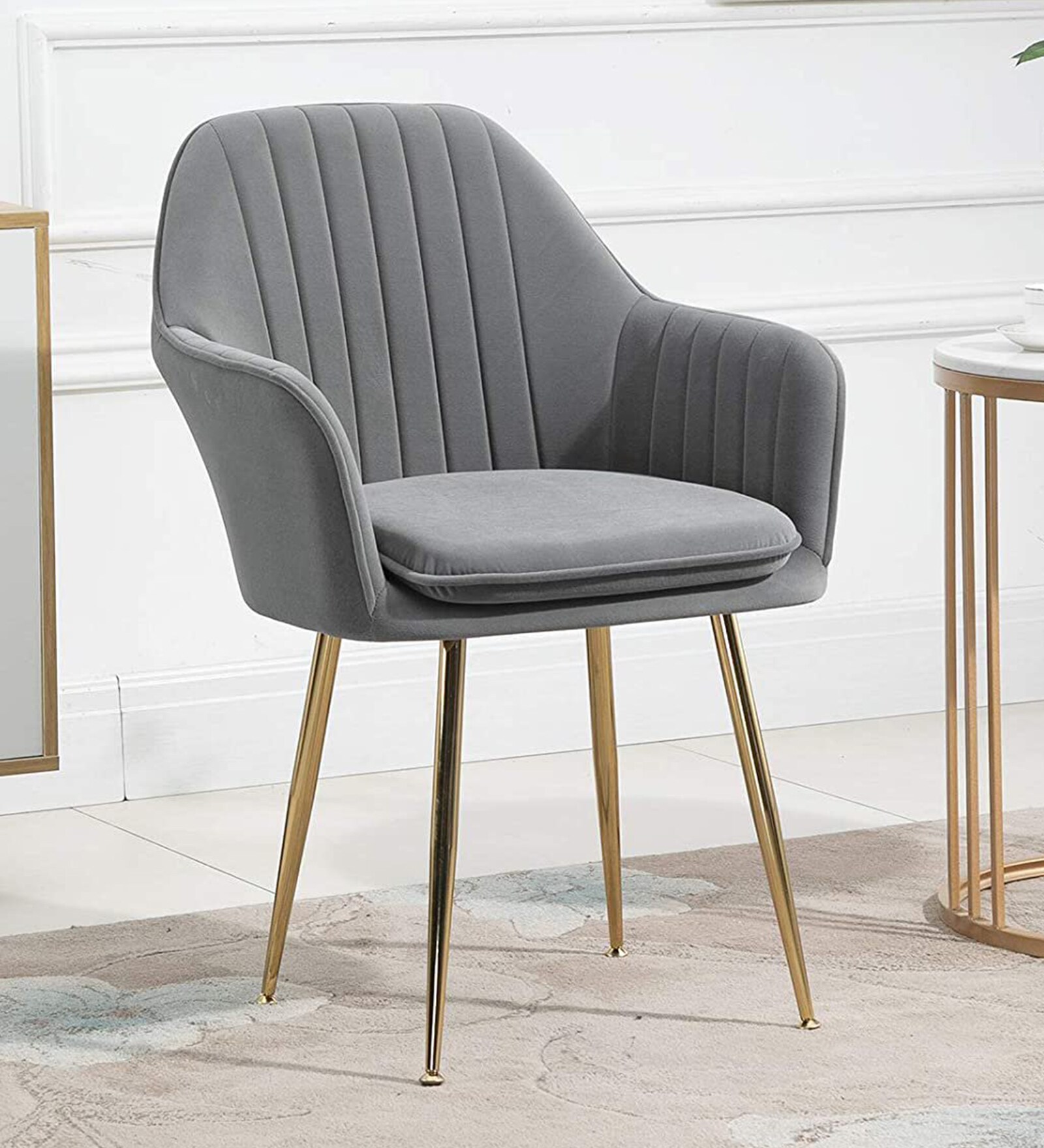 Buy Ambar Velvet Dining Chair in Grey Colour by Finch Fox | Pepperfry