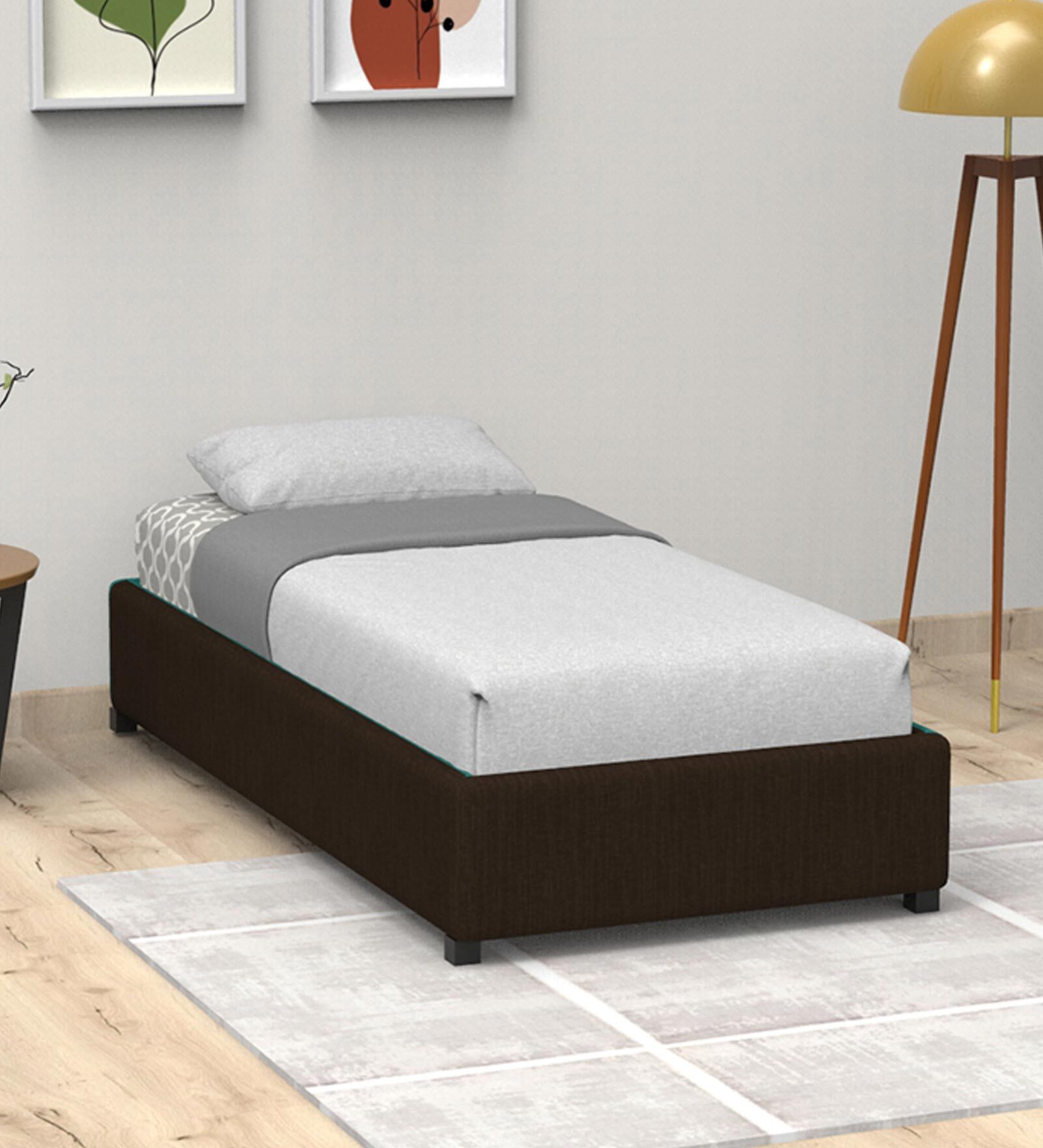 Buy Amber Fabric Single Size Bed in Chocolate Brown Colour at 56% OFF ...