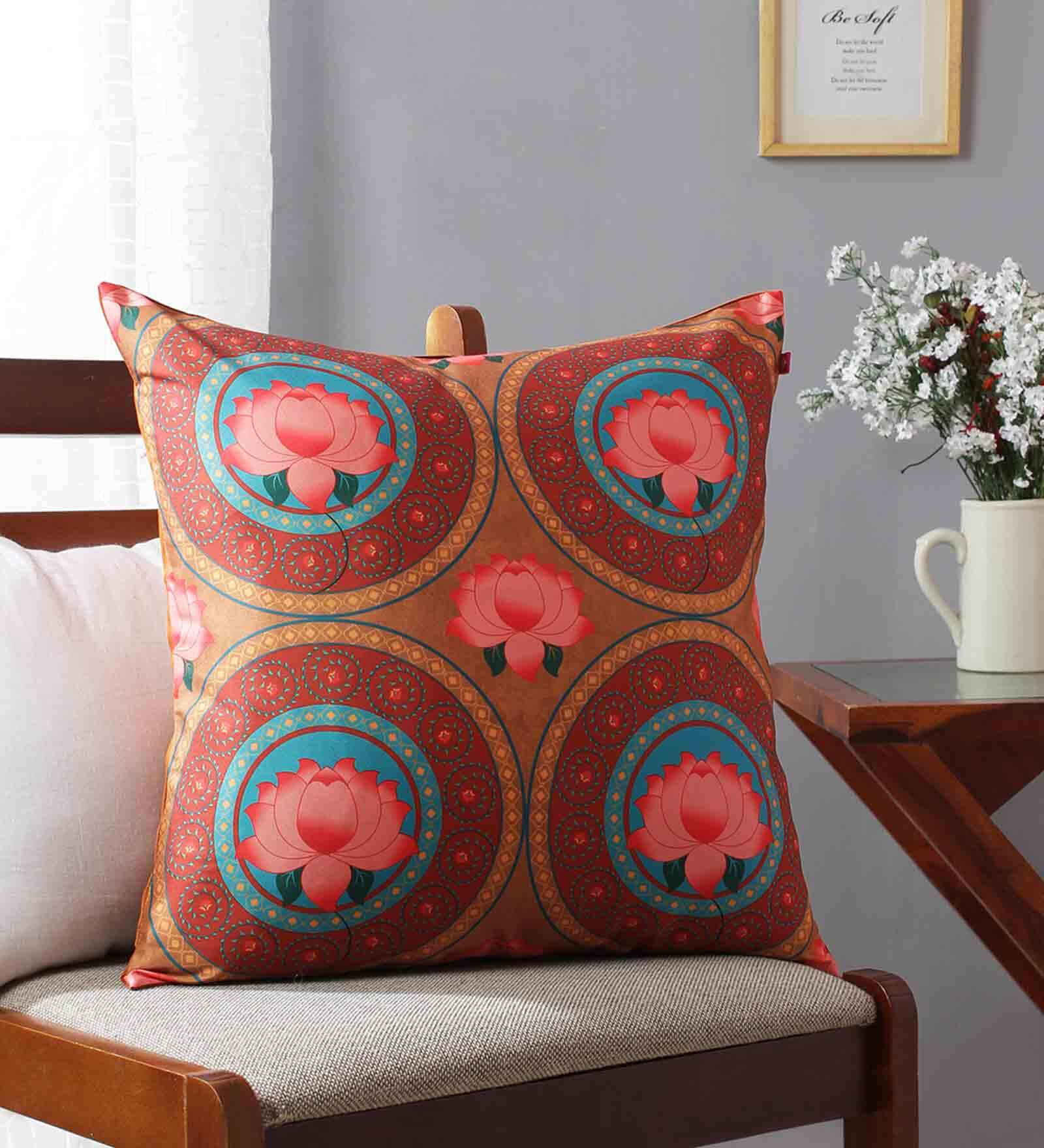 Buy Orange Floral Silk 16 x 16 Inches Cushion Cover at 5% OFF by India ...
