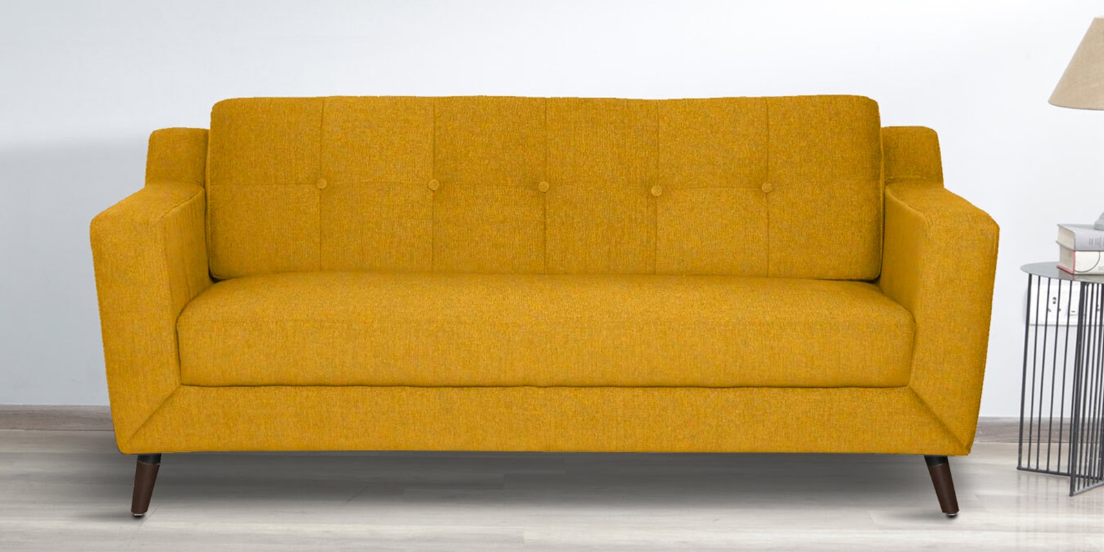 Buy Amanda Velvet 3 Seater Sofa In Mustard Yellow Colour at 26% OFF by ...