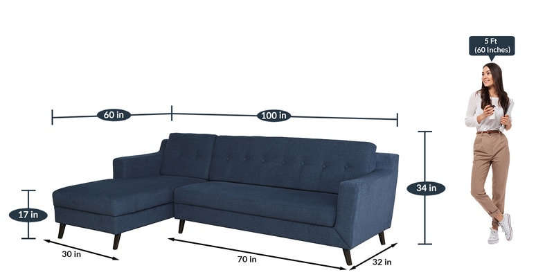 Buy Amanda Fabric RHS Sectional Sofa In Navy Blue Colour By Casacraft ...
