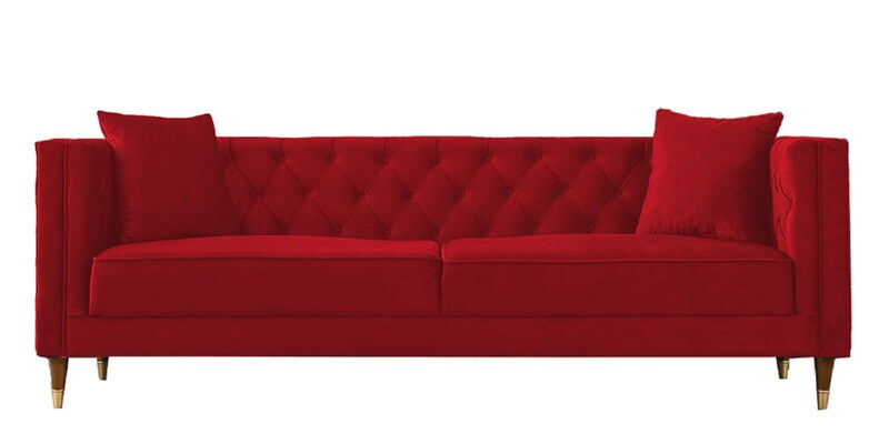 Buy Amber Velvet 3 Seater Sofa in Red Colour by Home Lifestylez Online ...