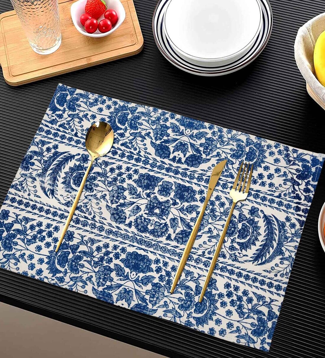 Buy ANA Table Placemats Set of 6 100% Cotton Machine Washable Floral ...