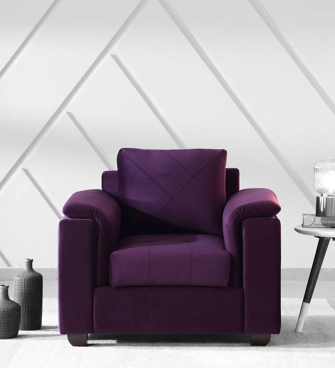 Buy Andres Velvet 1 Seater Sofa In Wine Colour By Woodsworth Online ...