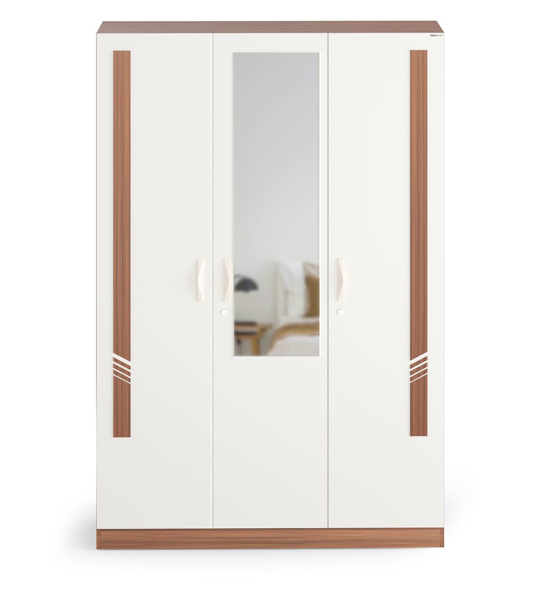 Buy Andrie 3 Door Wardrobe in Walnut & White Finish with Mirror Online ...