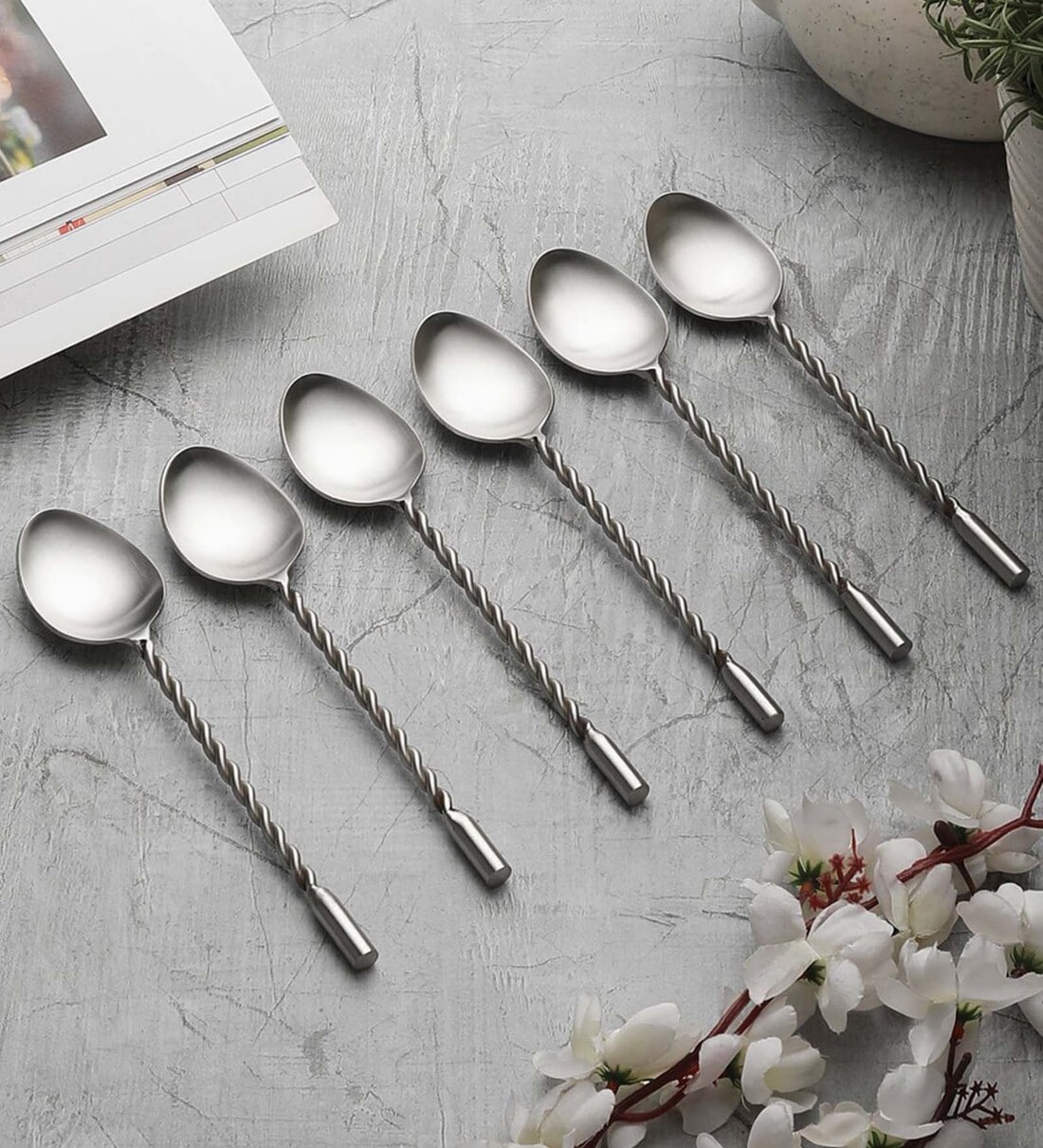 Buy Anitque Twisted Silver Stainless Steel (Set of 6) Table Spoon at 34 ...