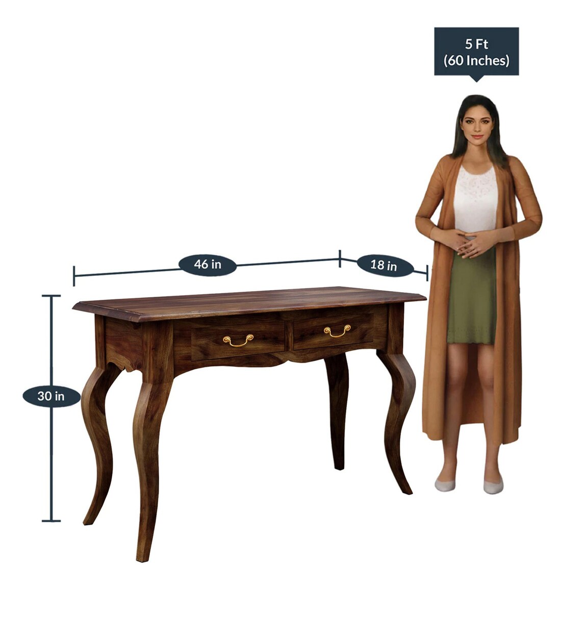 Buy Anne Sheesham Wood Writing Table In Provincial Teak Finish By ...