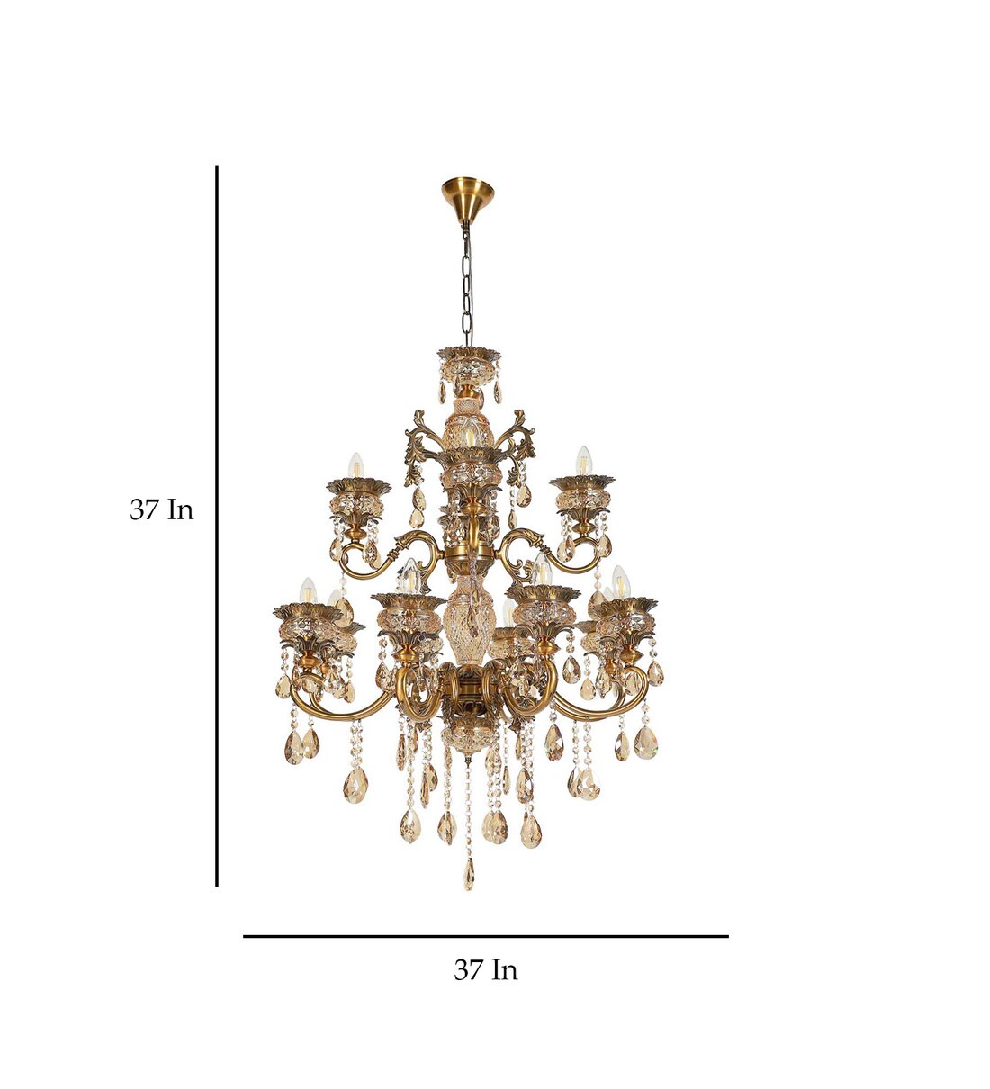 Buy Antique Gold 12 Lights Metal & Crystal Chandelier by Stello Online ...