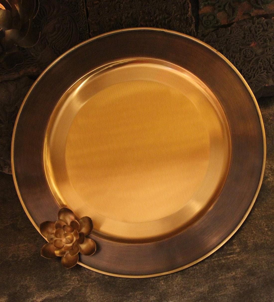 Buy Antique Gold Brass Ganga Thali Large Pooja Plate By Courtyard at 35 ...