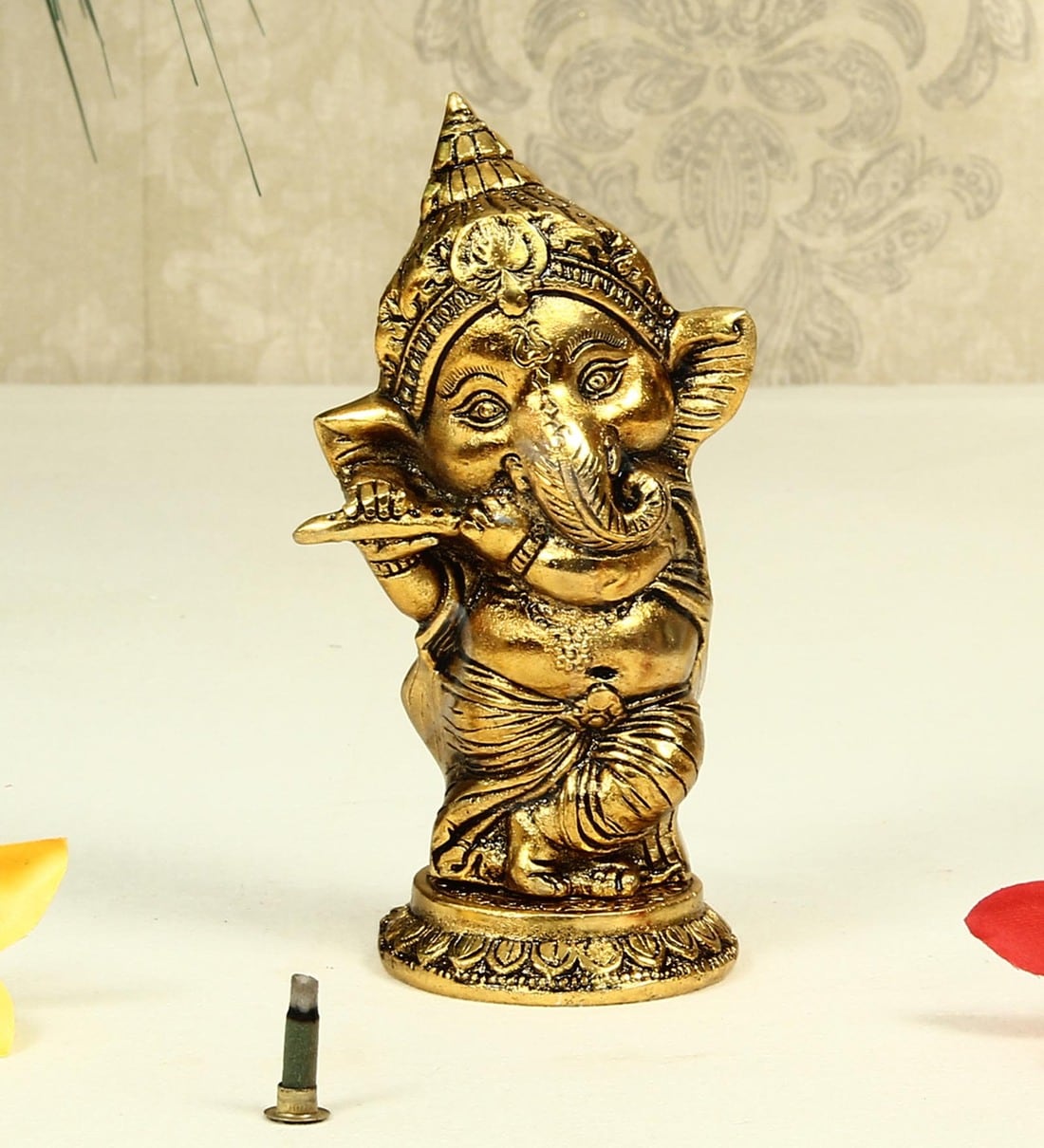 Buy Antique Golden Aluminium Lord Ganesh Statue In Metal Dancing With A ...