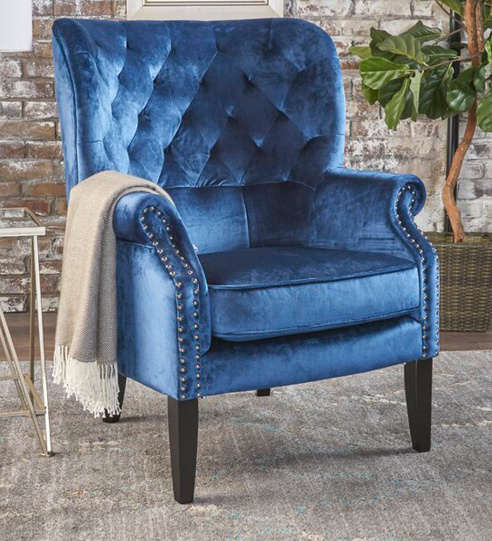 Buy Anamaria Wingback Lounge Chair in Blue Colour at 38% OFF by ...