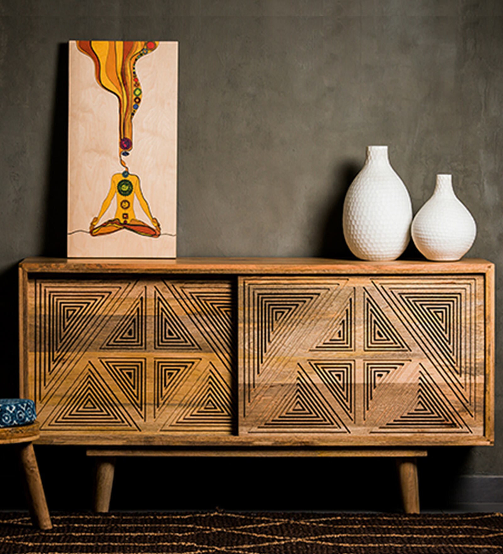 Buy Angular Cabinet in Natural Finish By Inliving Online - Contemporary ...