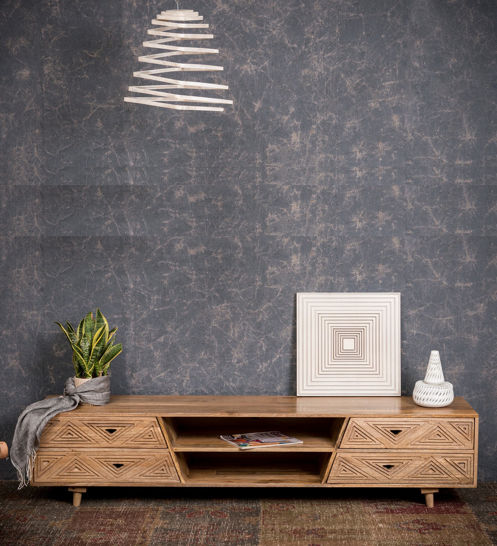 Buy Angular TV Unit in Natural Finish By Inliving Online - Contemporary ...