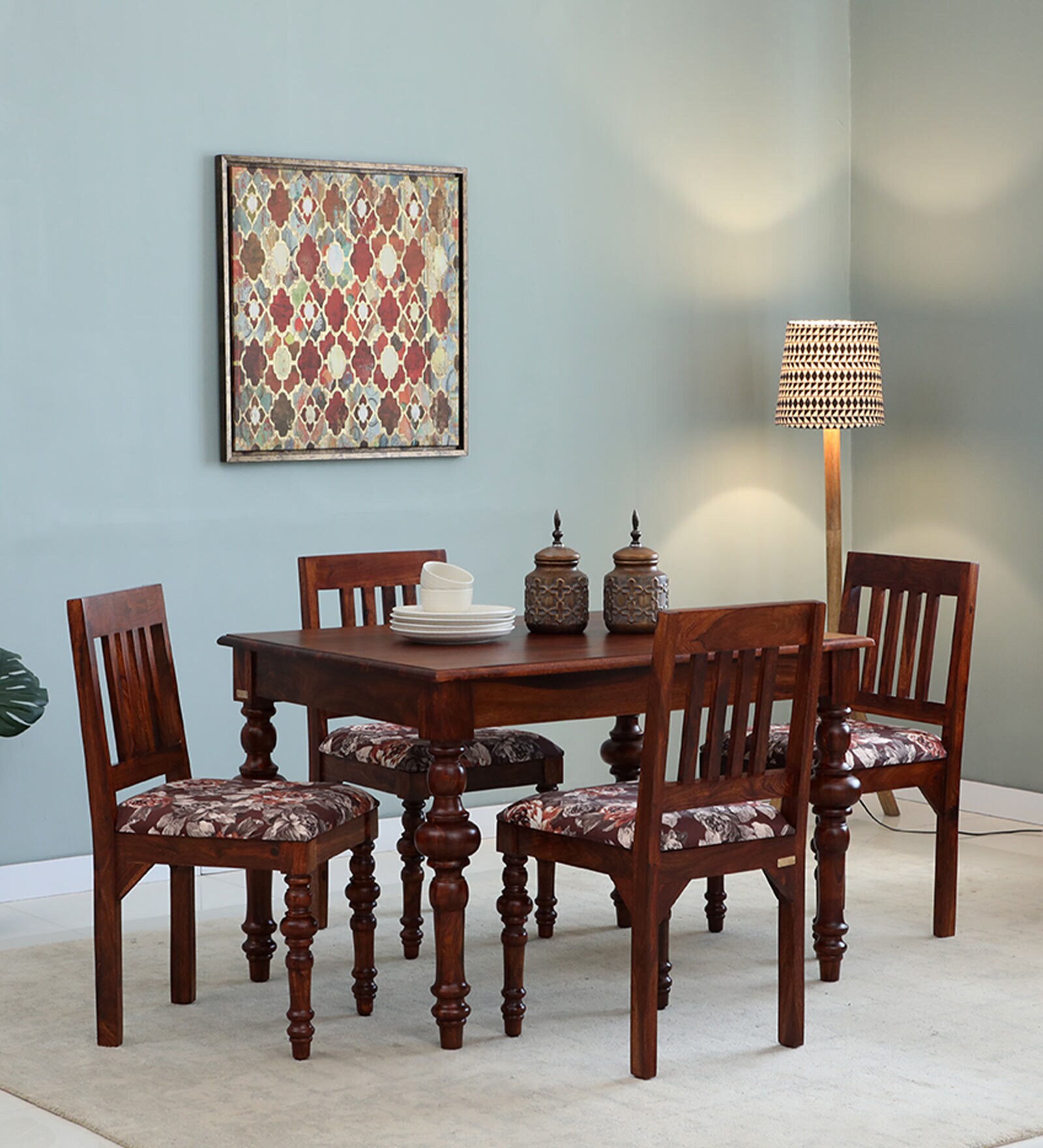 Buy Anika Sheesham Wood 4 Seater Dining Set In Honey Oak Finish at 30% ...