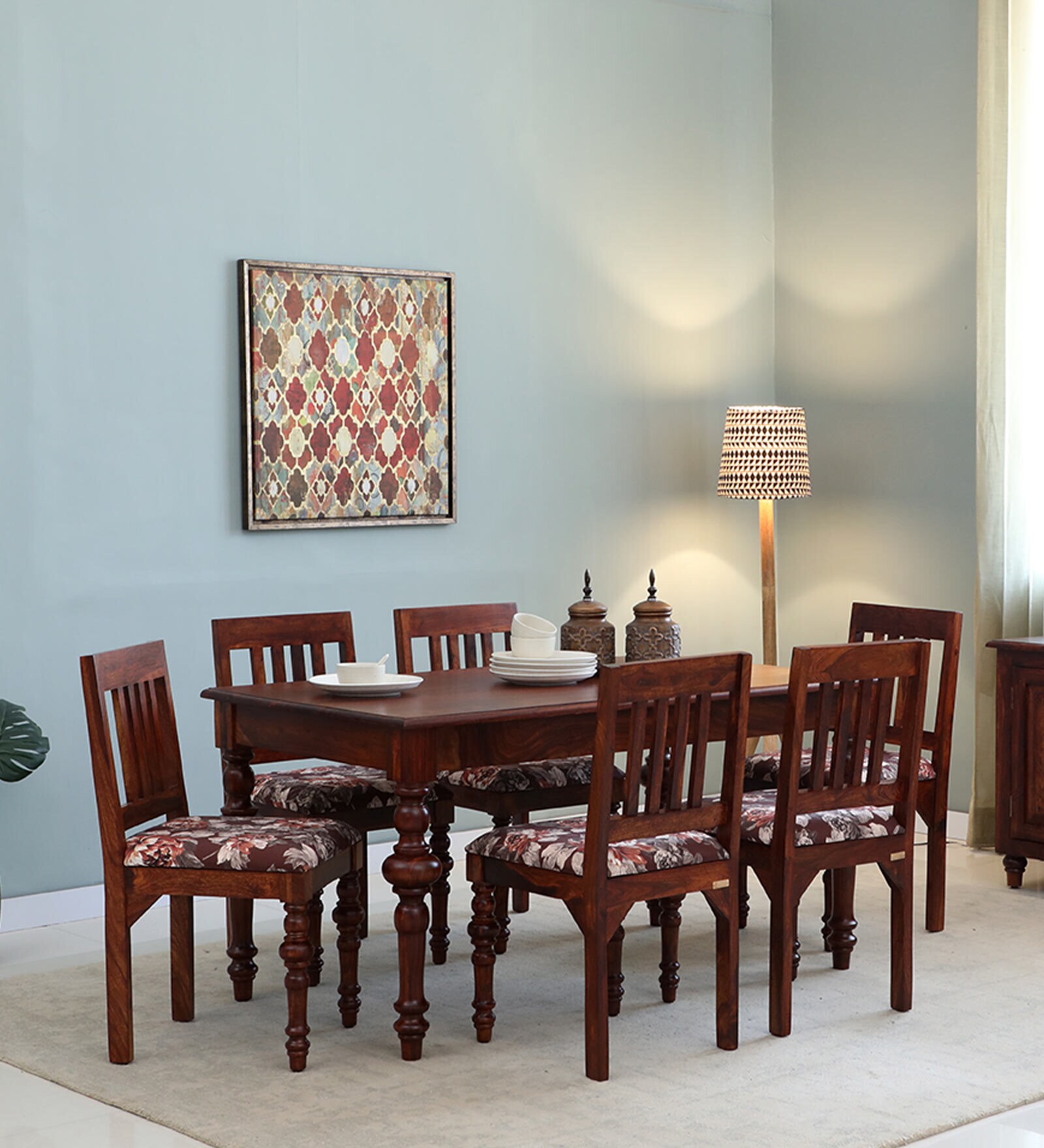 Buy Anika Sheesham Wood 6 Seater Dining Set In Honey Oak Finish at 33% ...