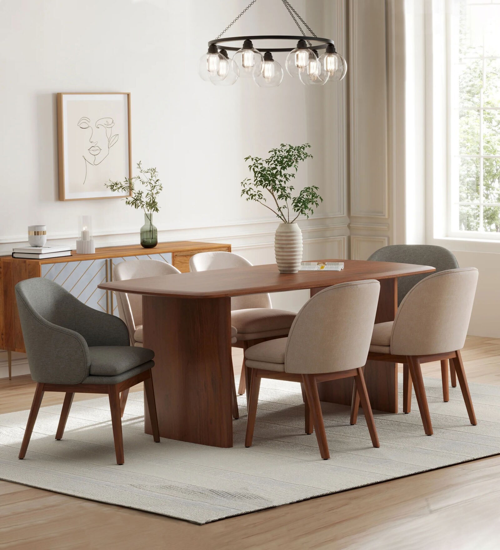 Buy Anish Solid Wood 6 Seater Dining Set In Walnut Finish at 100% OFF by Orange Tree | Pepperfry