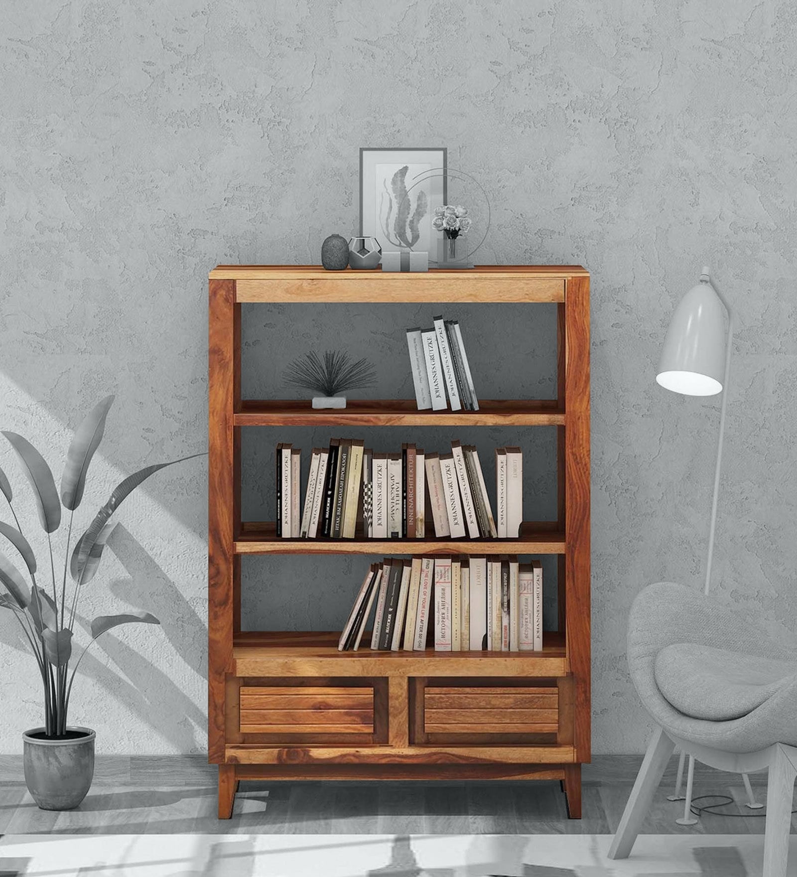 Buy Anitz Solid Wood Book Shelf in Warm Walnut Finish by Woodsworth ...