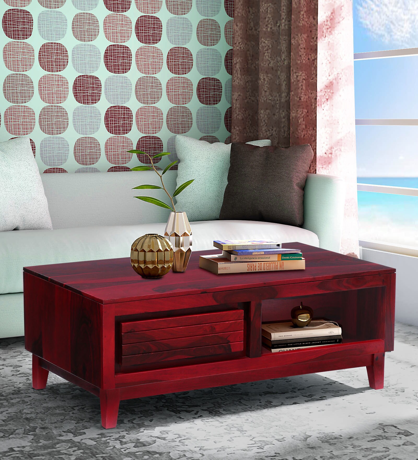 Buy Anitz Solid Wood Coffee Table in Spicy Red Finish at 43% OFF by ...