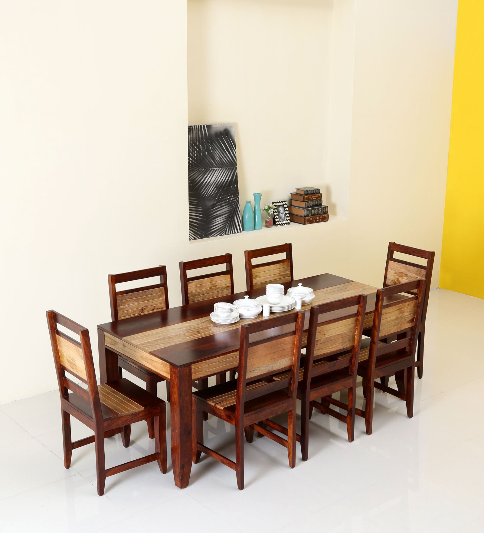 Buy Anitz Solid Wood Eight Seater Dining Set in Dual Tone(Honey Oak ...