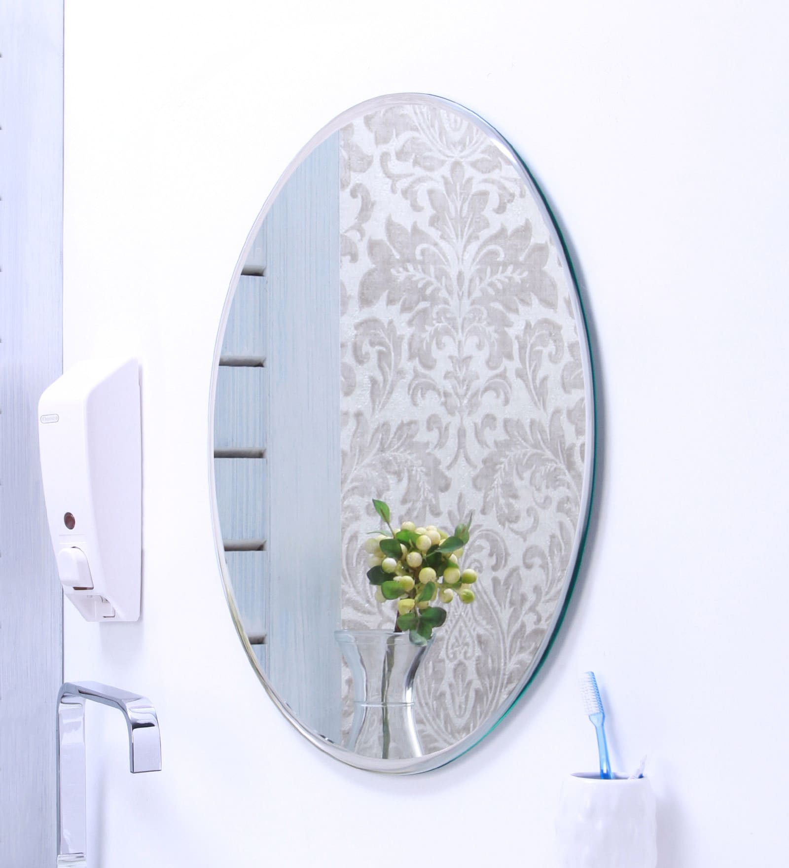 Buy Glass Oval Wall Mirror in Transparent Without Frame by Ankur ...