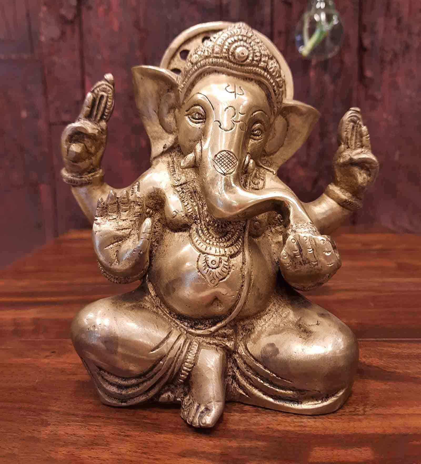 Buy Antique Brass Appu Sitting Plain Ganesha by Nirmitee at 33% OFF by ...