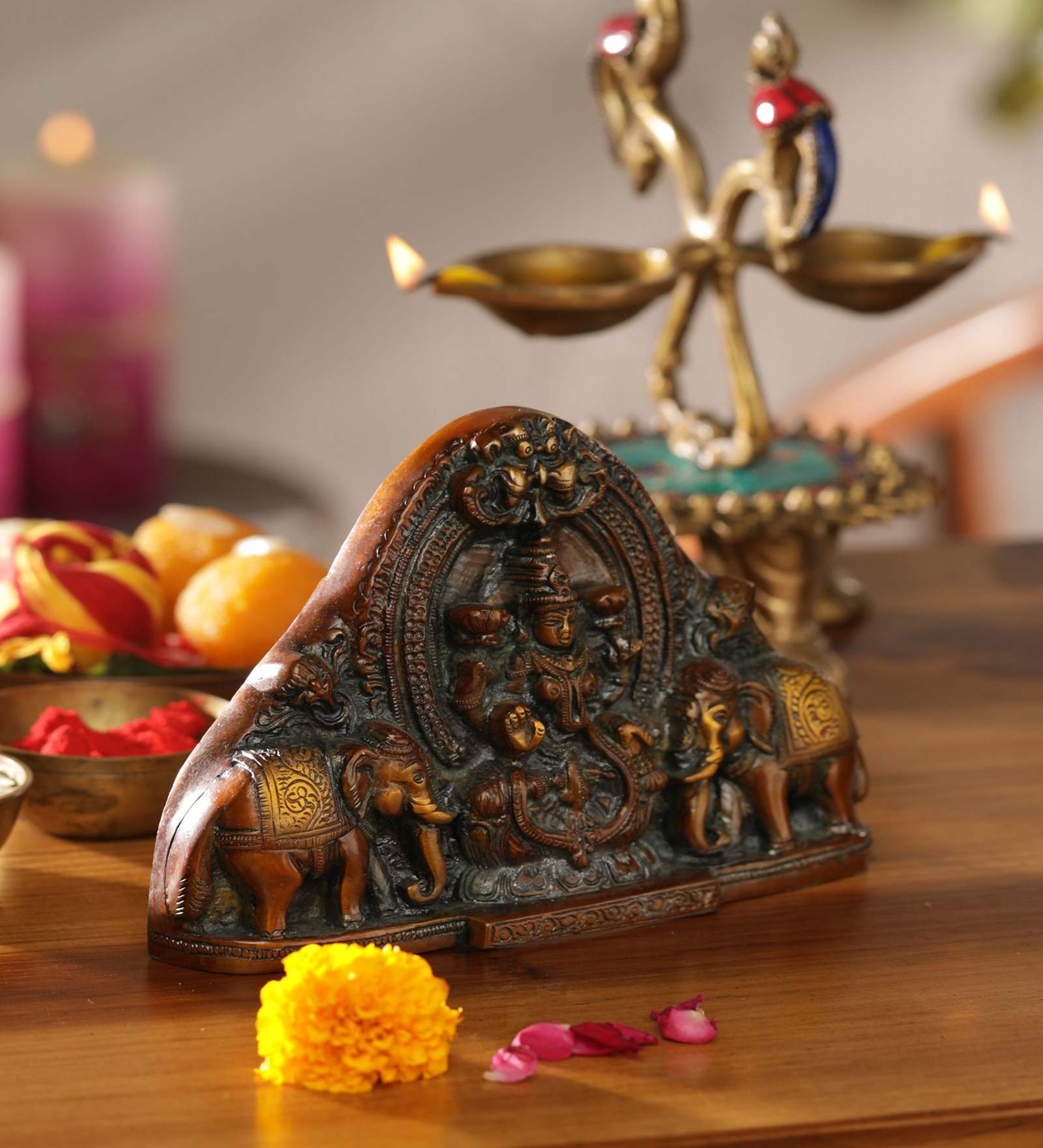 Buy Antique Copper Brass Goddess Lakshmi With Elephants Idol at 27% OFF ...