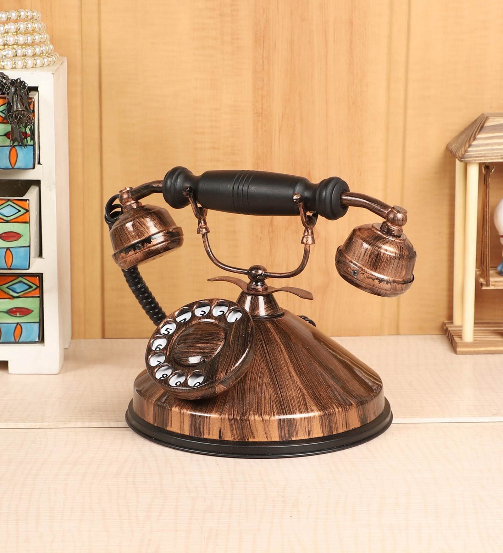 Buy Antique Copper Round Base Brass & Wood Dummy Retro Telephone at 17% ...