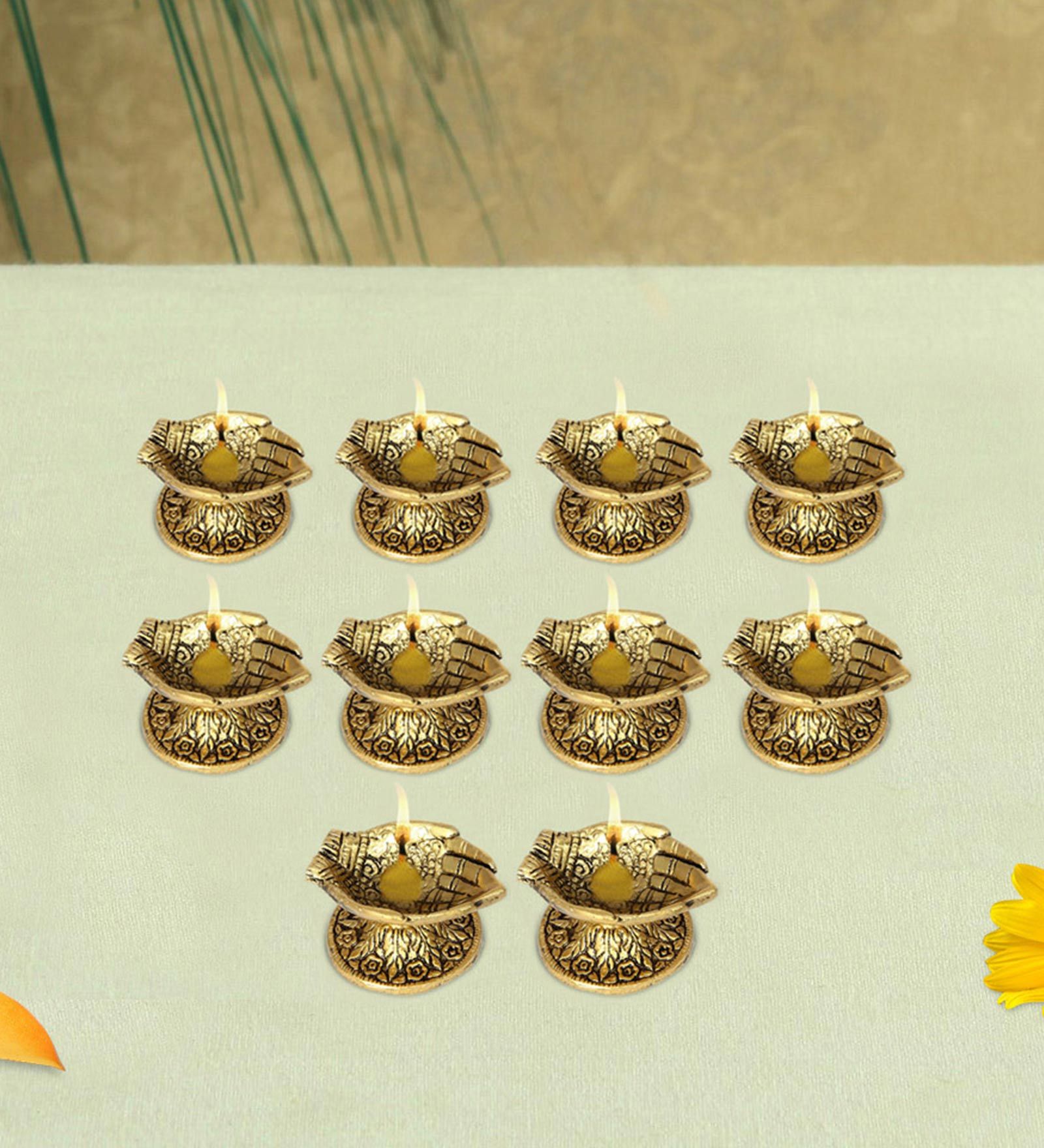 Buy Antique Golden Aluminium Diya In Antique Golden Finish Set of 10 ...