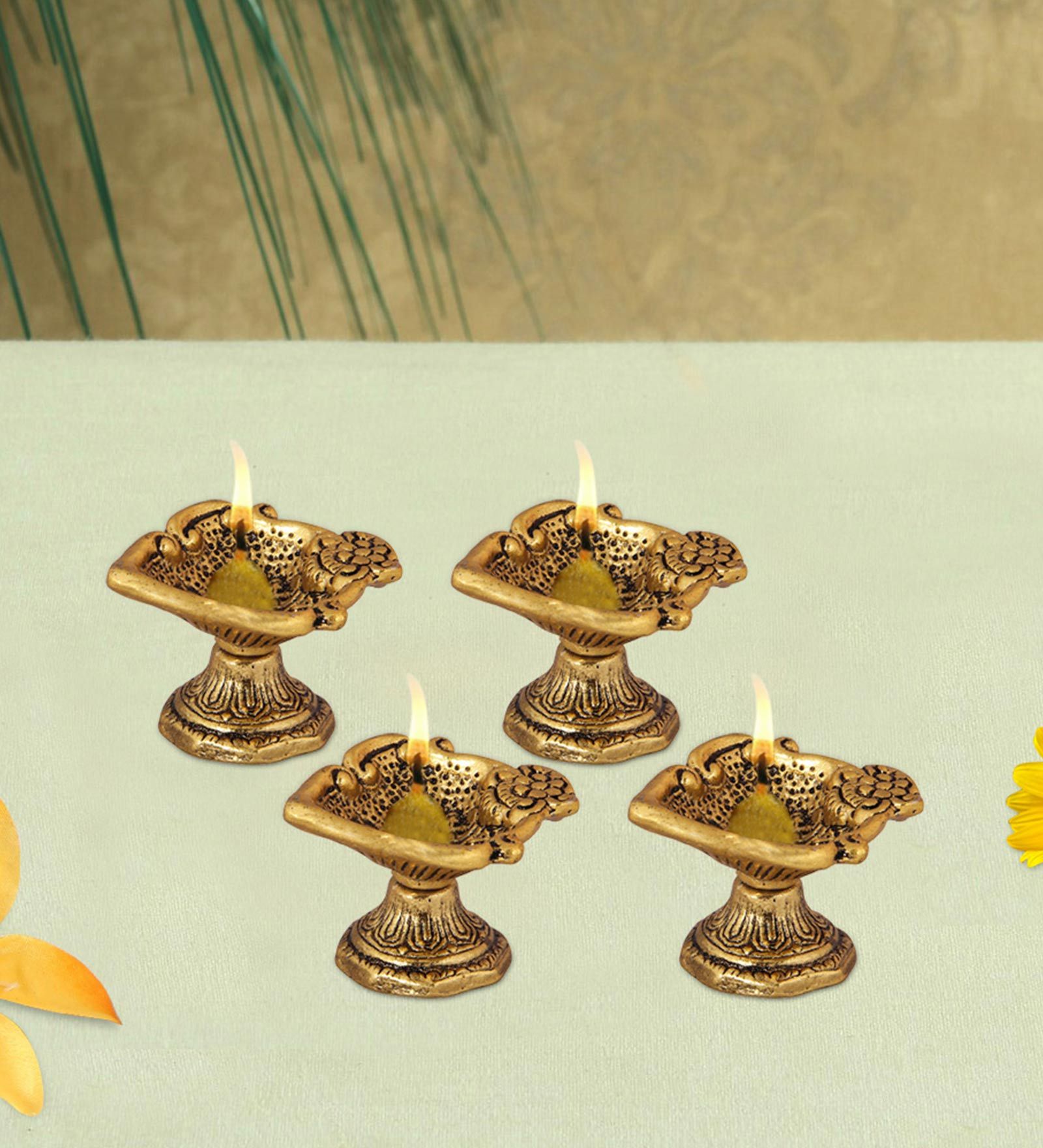 Buy Antique Golden Aluminium Diya In Antique Golden Finish Set of 4, By ...