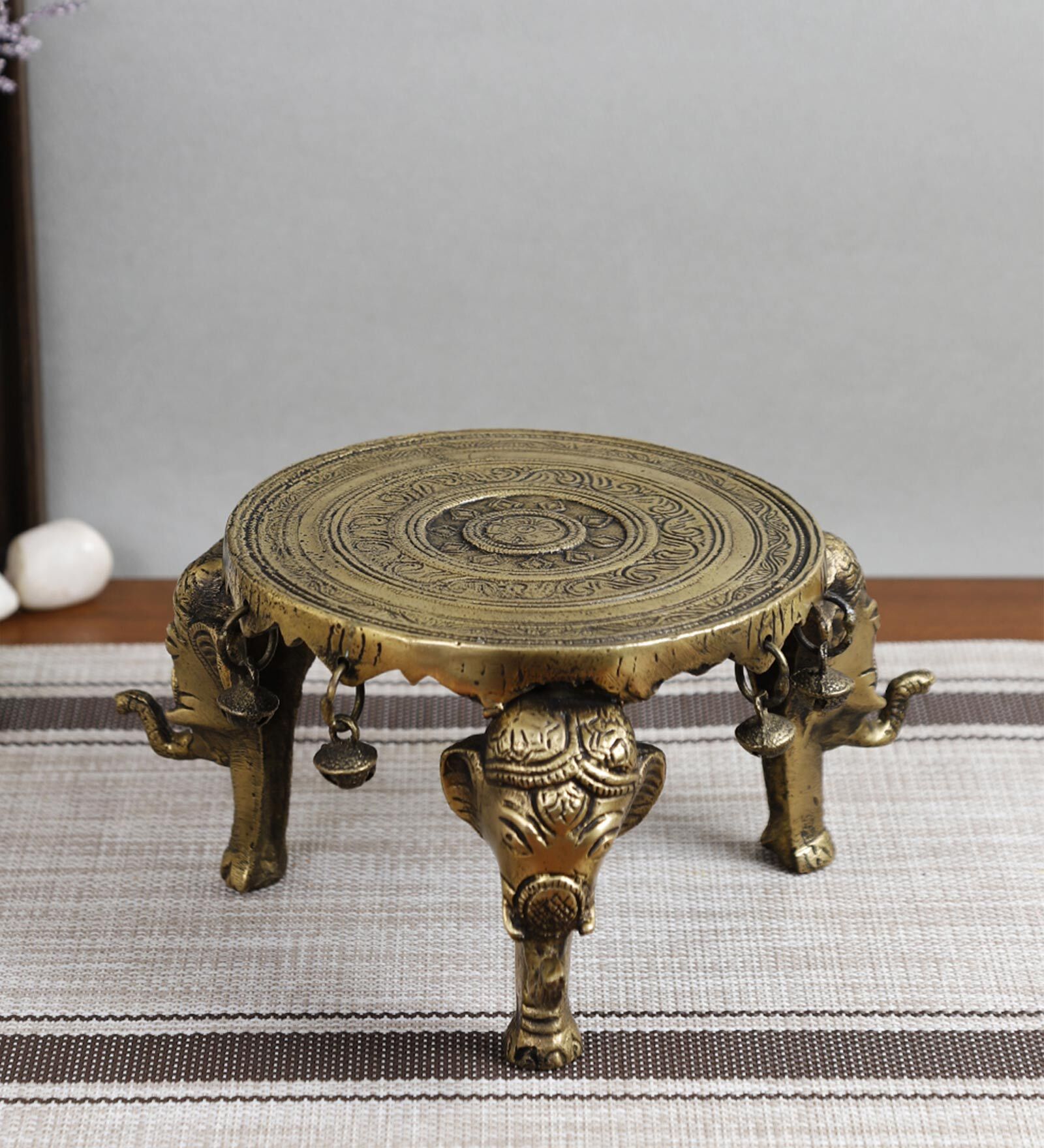 Buy Antique Golden Brass Chowki 3 Legs With Ghungroo at 42% OFF by Imli ...